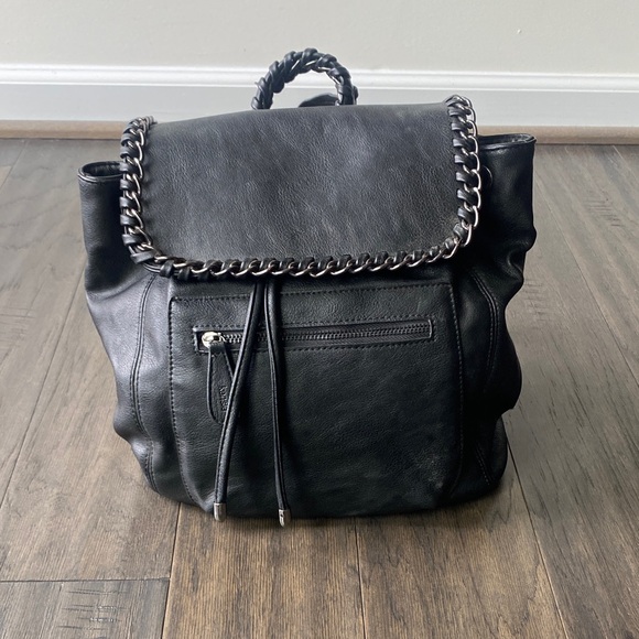 Kensie | Bags | Kensie Black Faux Leather Chaintrimmed Womens Backpack ...
